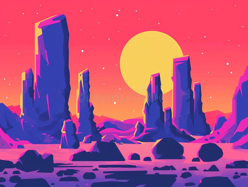 Ai Generated Art Funky 2D Flat Sunset in Arizona Desert Background ...
