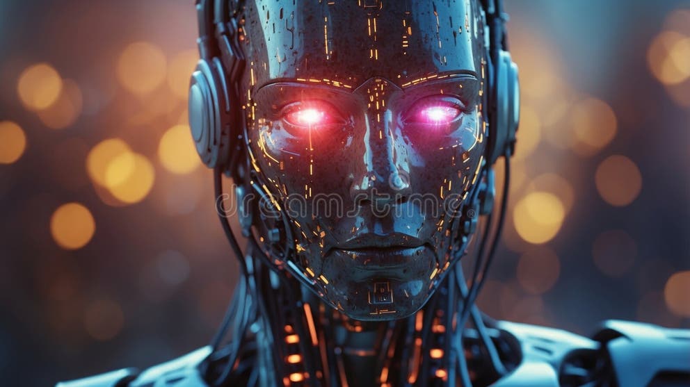 Artificial Intelligence Robot Face with Glowing Data Code. Stock Illustration - Illustration of ...