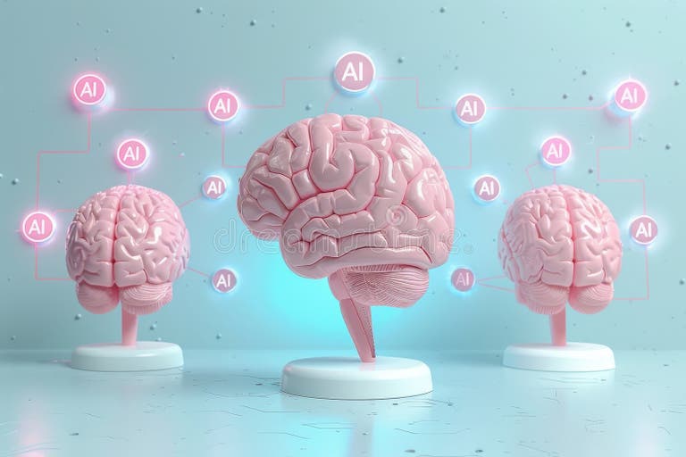 Artistic AI Brain Illustration with Neon Lights, Representing ...