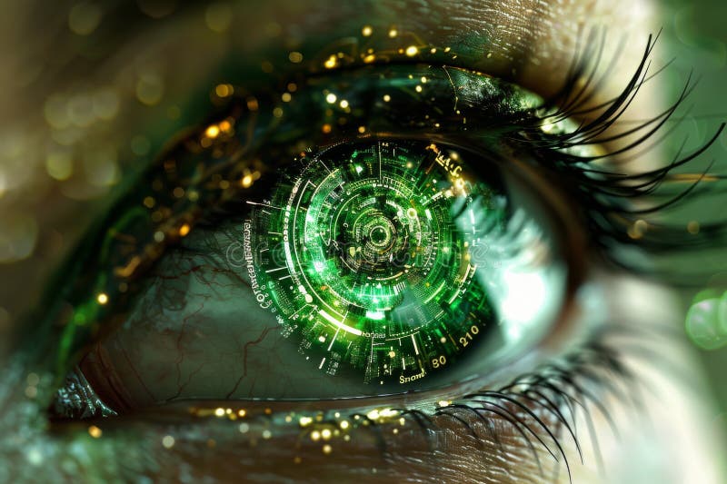 Artistic Depiction of a Green Eye with Digital Elements, Symbolizing ...