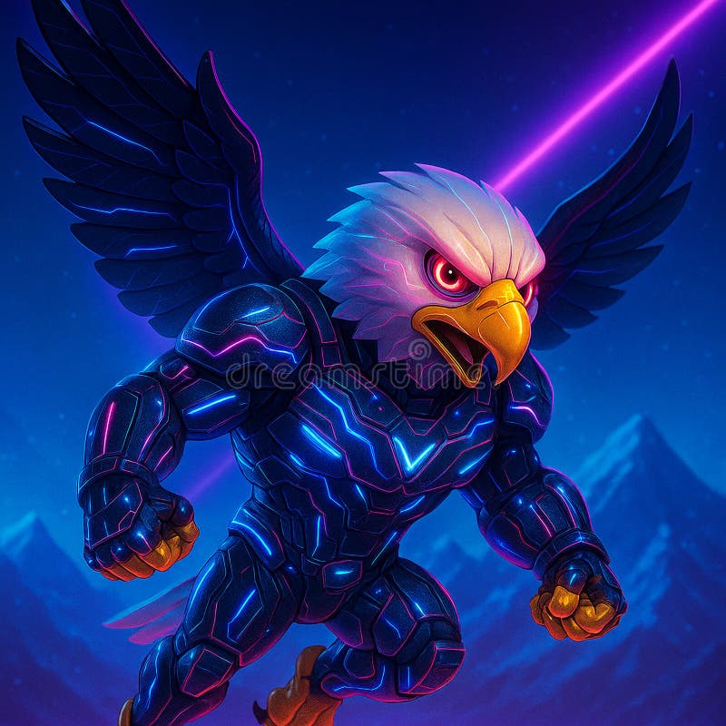 Cyber Eagle Warrior with Glowing Wings – AI Generated Stock Image ...
