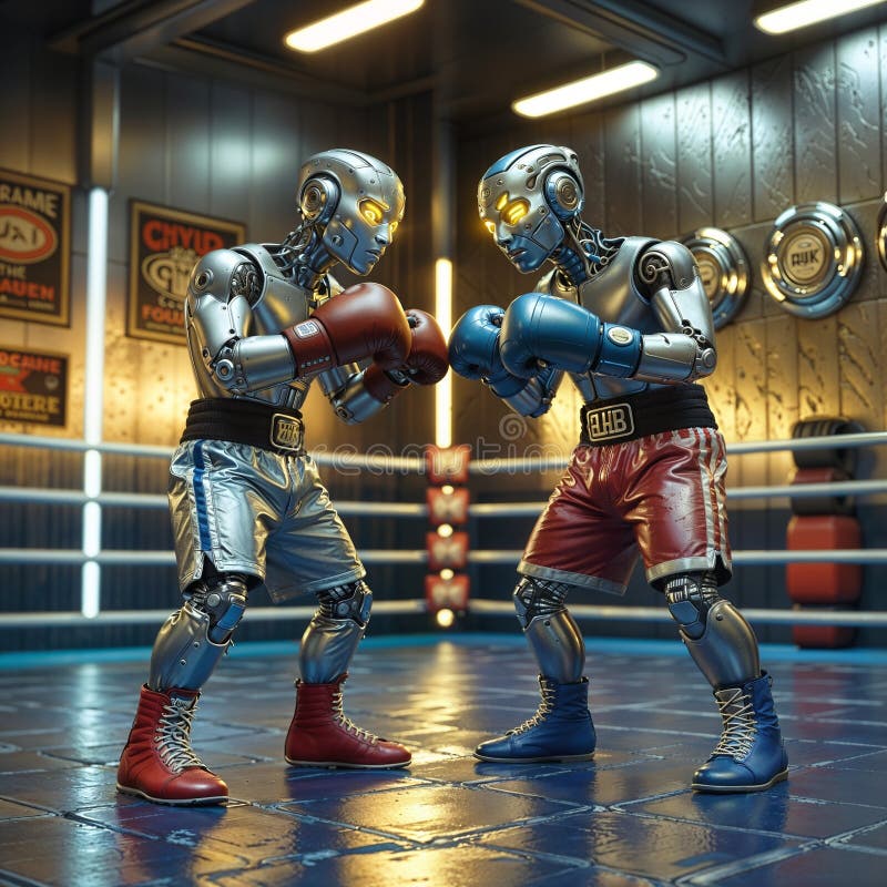 Futuristic Robots Boxing in a High-Tech Ring Stock Illustration ...