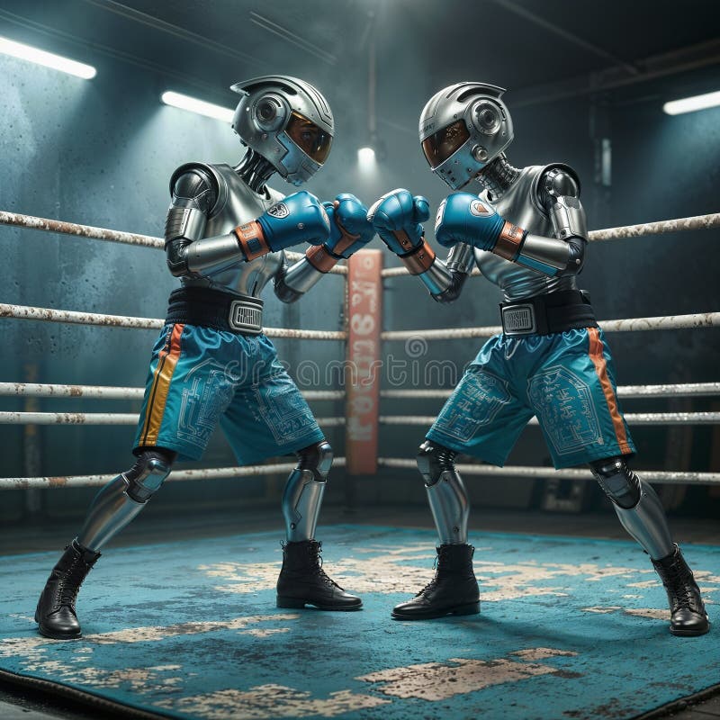 Futuristic Robots Boxing in a High-Tech Ring Stock Illustration ...
