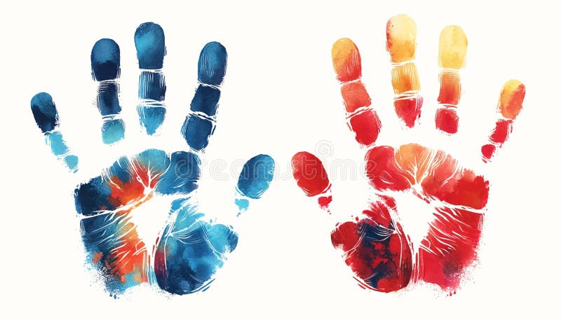 Clasped in Color: Unity in Watercolor Handprints Stock Illustration ...