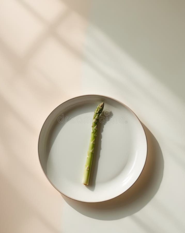 Asparagus on Ceramic White Plate Flat Lay on Pastel Solid Background ...