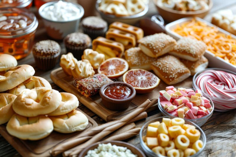Assorted Breakfast Pastries and Breads Arranged on a Rustic Wooden ...