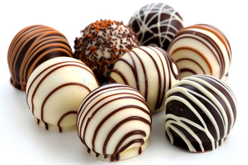 Assorted Gourmet Chocolate Truffles with Artistic Drizzle Patterns ...