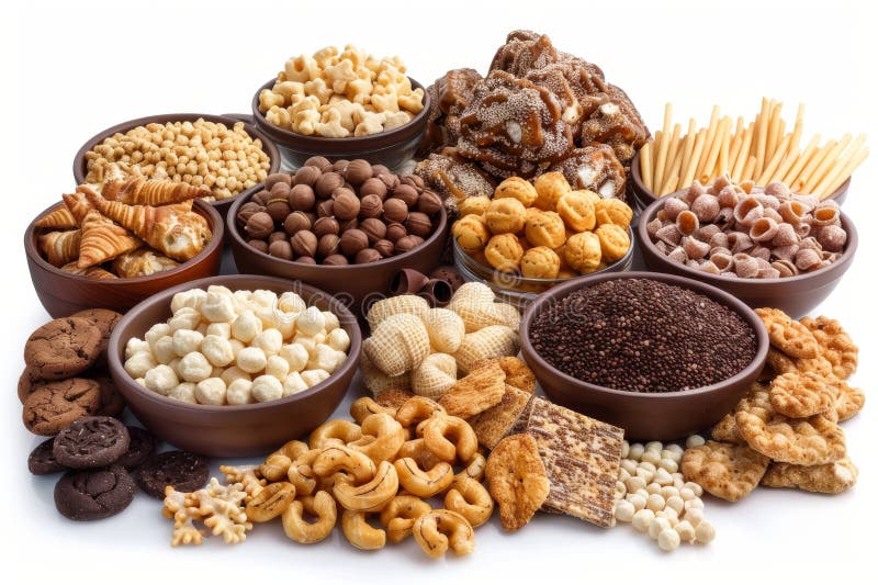 Assorted Nuts and Chocolates in Bowls, Showcasing a Diverse and Tasty ...