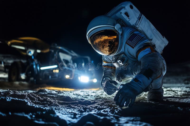 Astronaut Exploring Lunar Surface with Rover. Stock Illustration ...