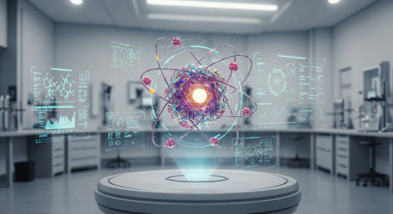 AI-Generated Atom Model stock illustration. Illustration of futuristic ...