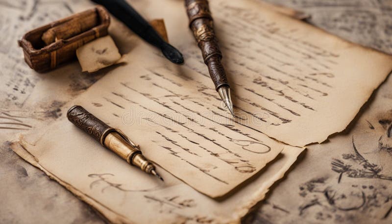 Authentic Medieval Way To Write a Letter. Old Retro Pen Dipped in ...