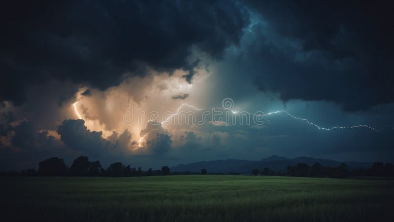 Azure Night Sky with Stormy Clouds and Dramatic Lighting. Stock ...