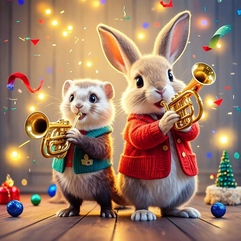 A Baby Rabbit and a Weasel are Enthusiastically Celebrating the New ...