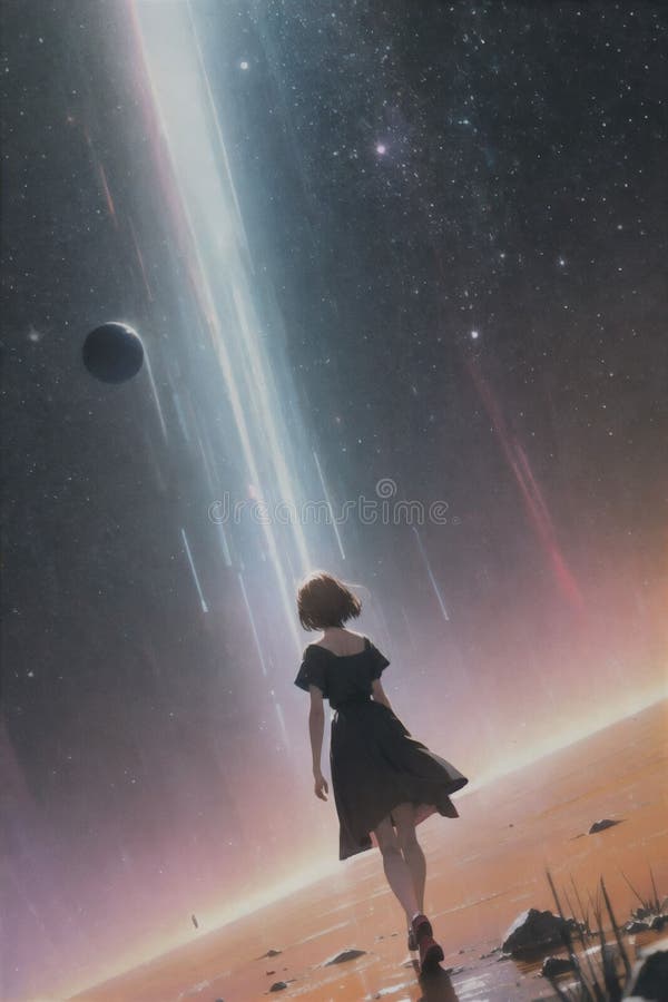 AI Generated Back View of Girl Standing in Desert Under Sky with ...