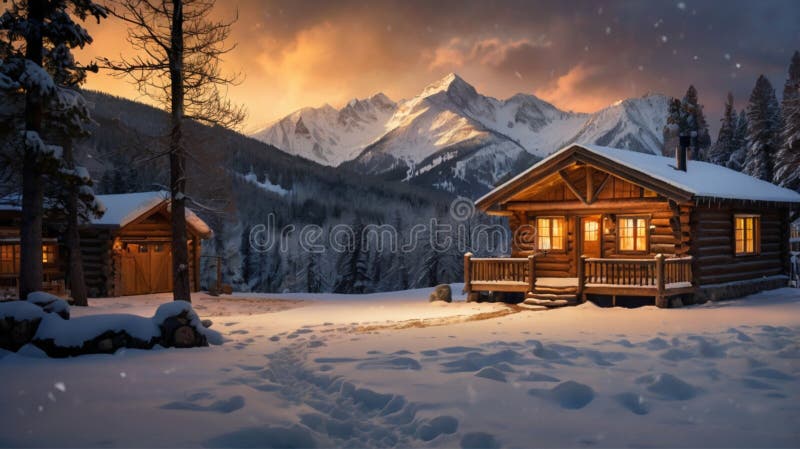 AI GENERATED Background a Cozy, Rustic Mountain Cabin Scene with Warm ...