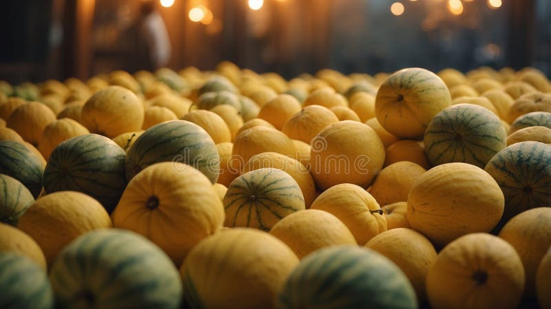 Background of Yellow Melons in a Large Pile. Stock Illustration ...