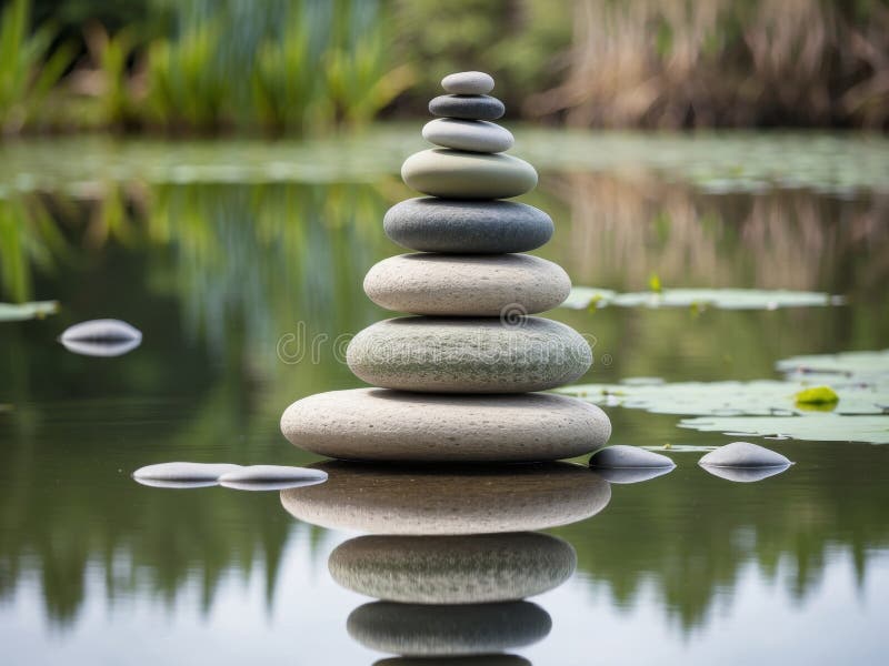 Stack Smooth Stones Balanced Calm Water Serene Setting Stock Photos ...