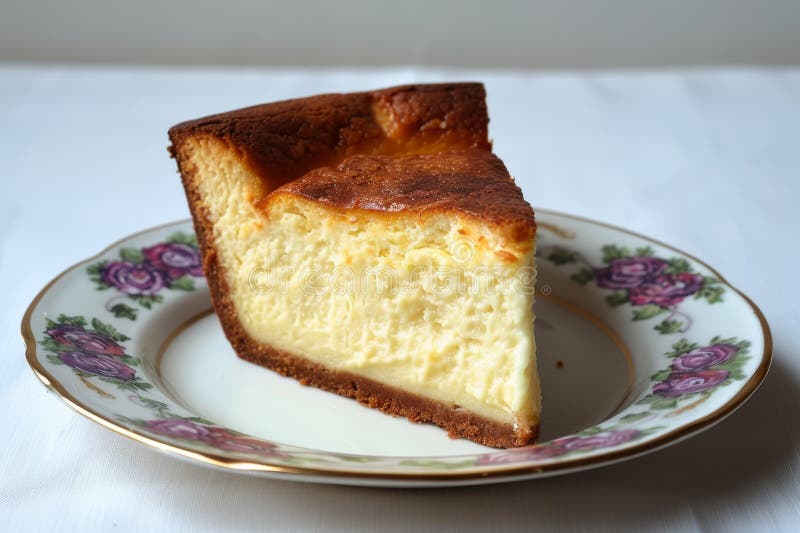 Basque Cheesecake Slice with Burnt Top in Rustic Dessert Setting Stock ...