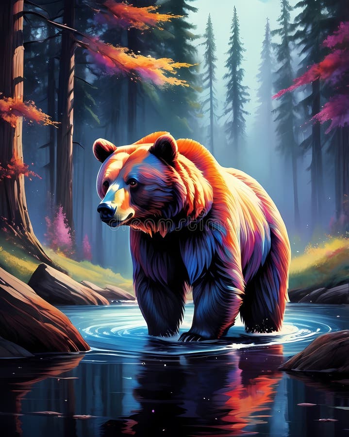 AI Generated Bear Exploring a Peaceful Forest with Vibrant Colors and ...