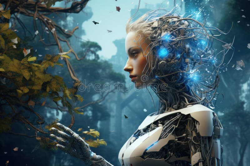 Ai Generated Beautiful Android Exploring Lush Green Forest, Artificial ...