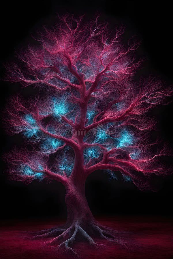 AI Generated Beautiful Bioluminescent Fluorescent Neon Tree Stock ...