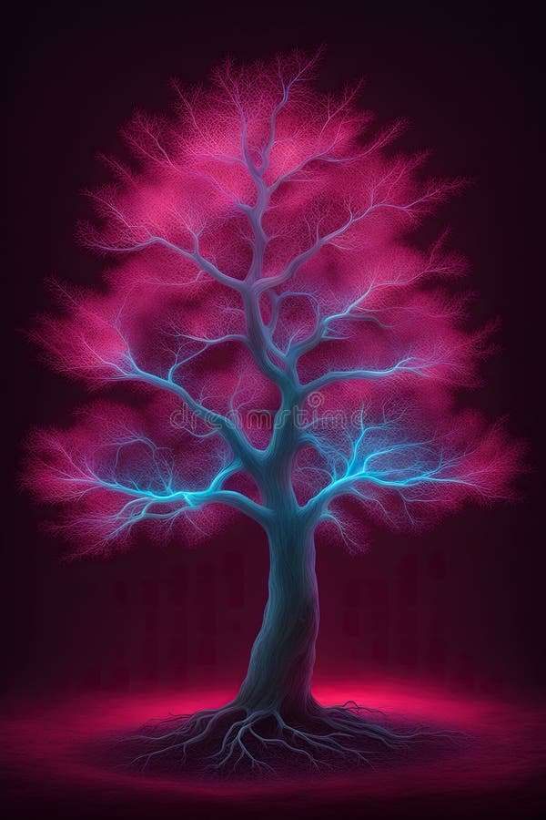 AI Generated Beautiful Bioluminescent Fluorescent Neon Tree Stock ...