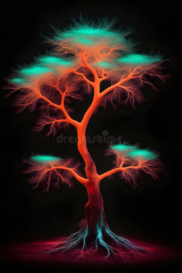 AI Generated Beautiful Bioluminescent Fluorescent Neon Tree Stock ...