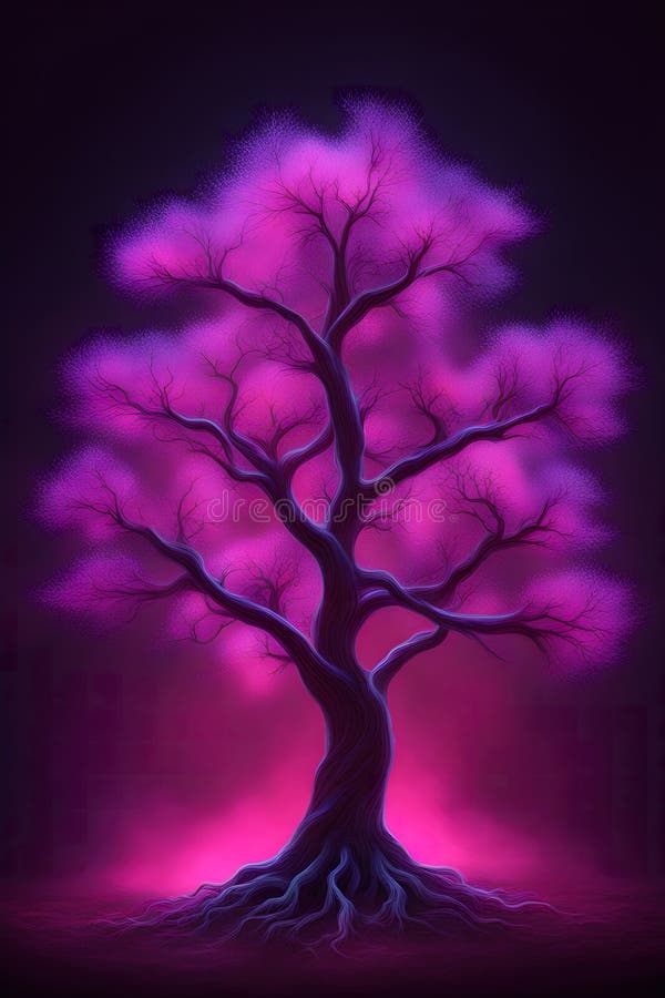 AI Generated Beautiful Bioluminescent Fluorescent Neon Tree Stock ...