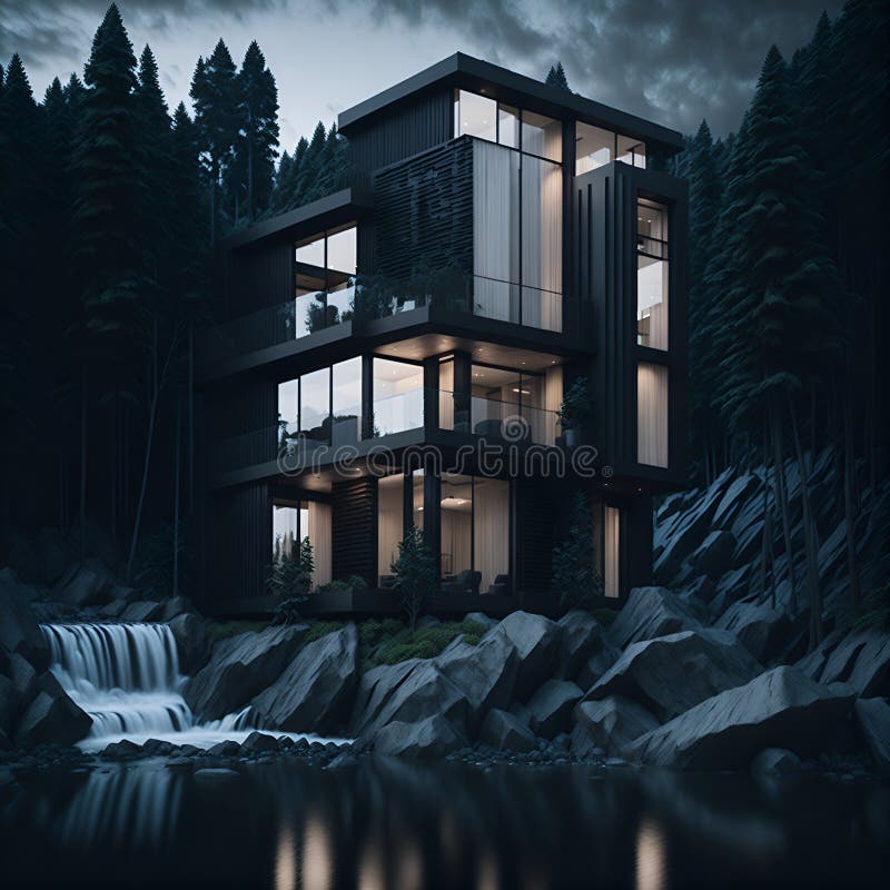 Ai Generated Beautiful House with a Stunning Waterfall in the Front ...