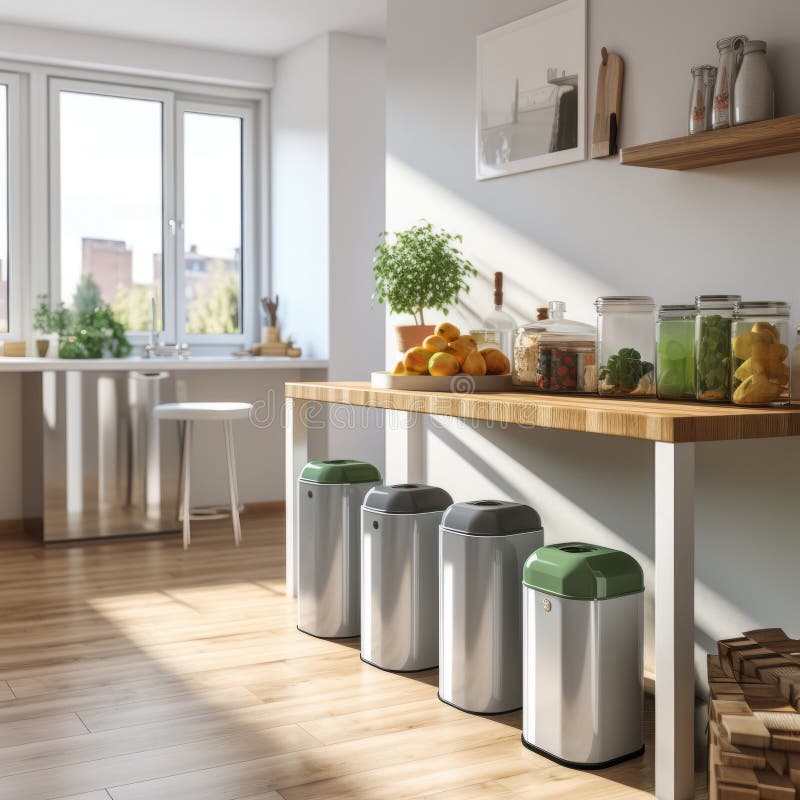 AI Generated. Beautiful Modern Design Trash Bins for Separate Waste ...