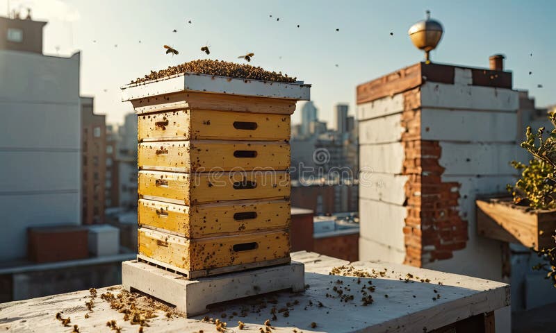 A Beehive is on Top of a Building in a City. Stock Illustration ...