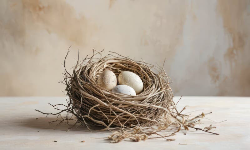 A Nest with Three Eggs in it is Sitting on a Table. Stock Illustration ...