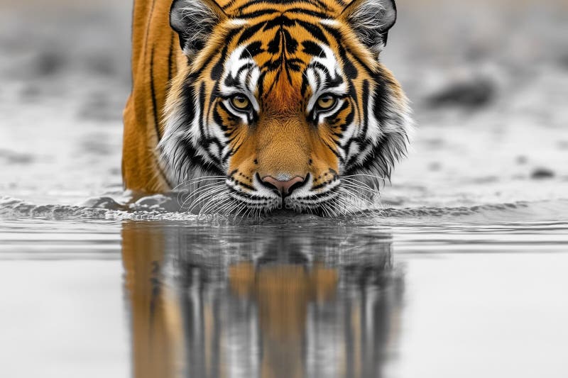 Majestic Bengal Tiger Reflection in Water Stock Illustration ...