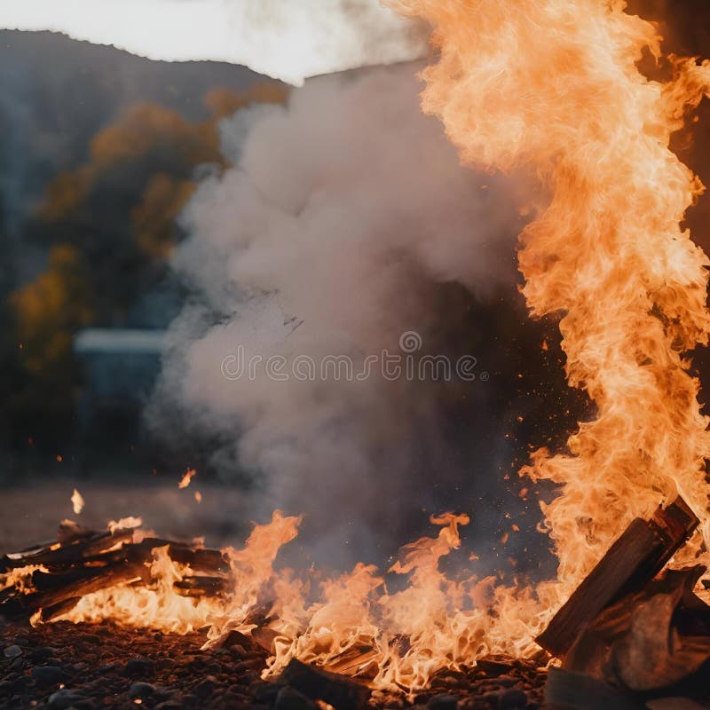 AI-generated a Big Blazing Fire and a Big Black Smoke Around the Fire ...