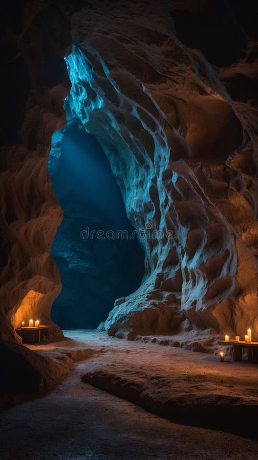 A Bioluminescent Cave with an Empty Glowing Shelf Waiting for Something ...