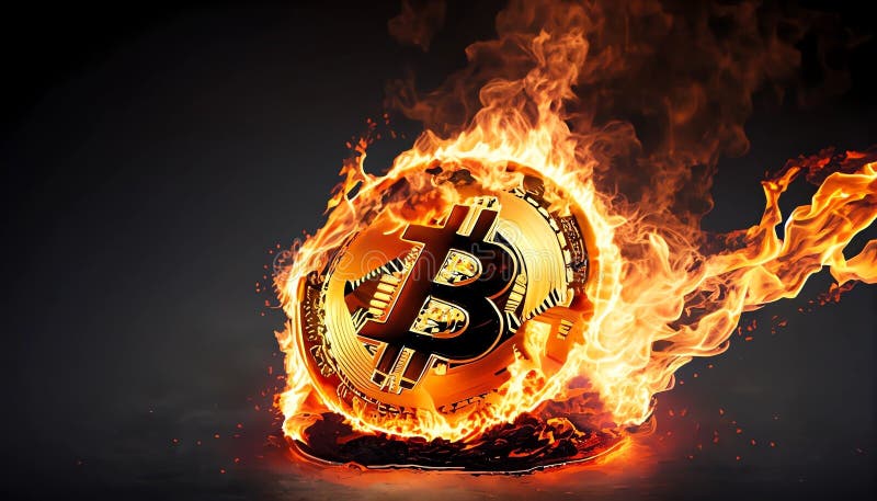 AI Generated Bitcoin with Fire Flame Stock Illustration - Illustration ...