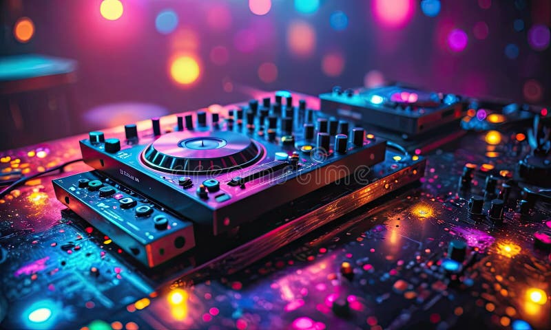 A Pair of DJ Equipment is on a Table with a Colorful Background. Stock ...
