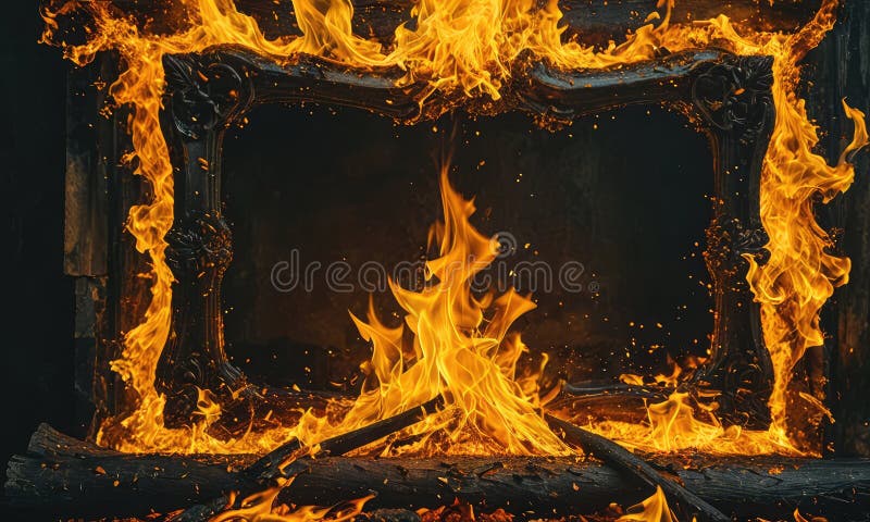 A Picture of a Fire Burning a Picture Frame. Stock Illustration ...