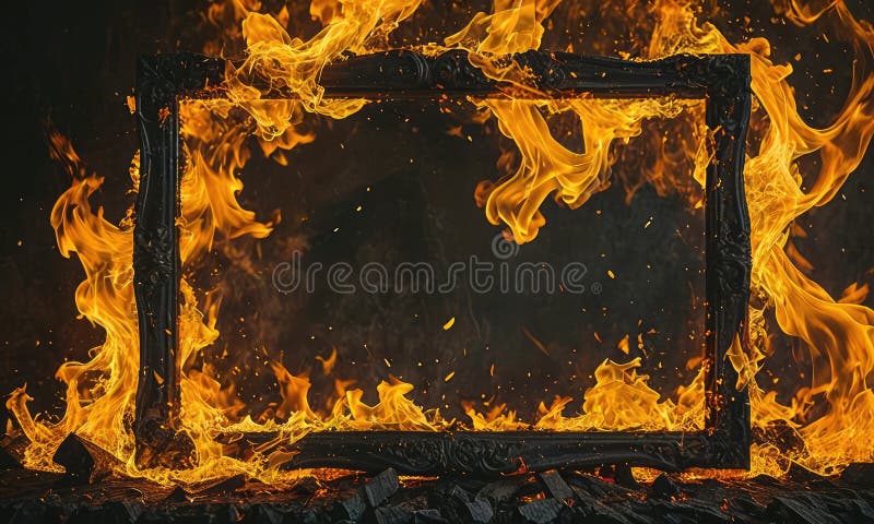 A Picture of a Frame on Fire with a Black Background. Stock ...