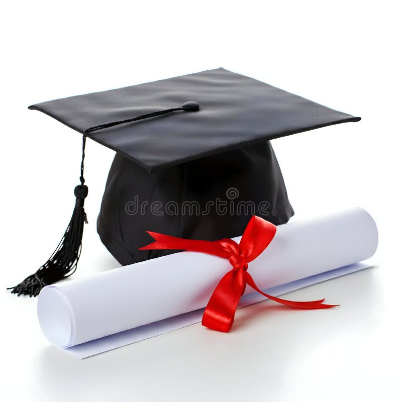 AI Generated: Black Graduation Cap and Rolled-Up Diploma with a Red ...