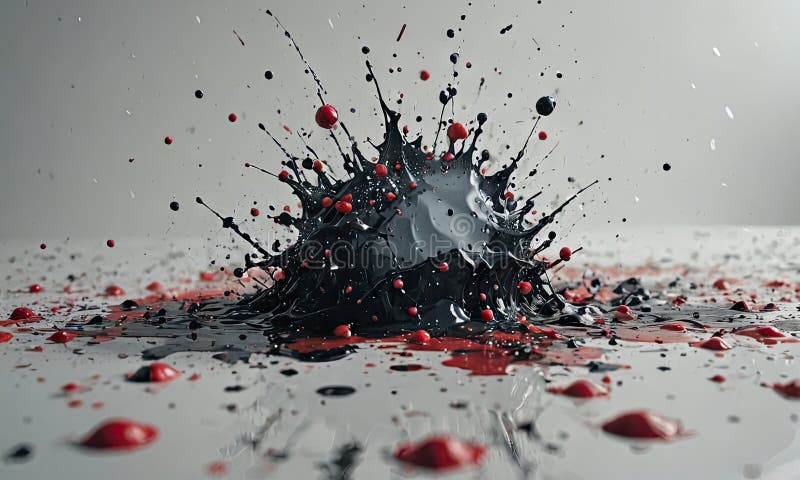 A Black and Red Liquid Splatter is on a White Surface. Stock ...