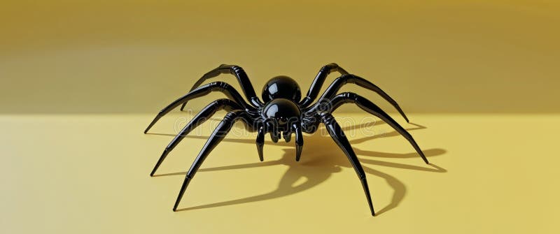 Black Rubber Spider Positioned Prominently on a Bright Yellow ...