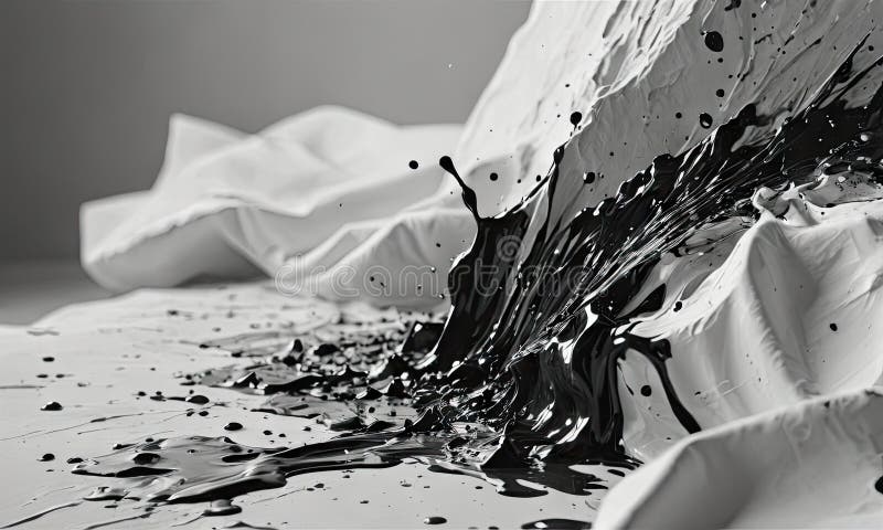 A Black and White Photo of a Liquid Spilling Out of a White Object ...