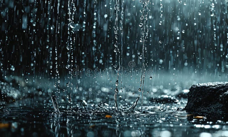 A Rock is in the Water, and it is Raining. Stock Illustration ...