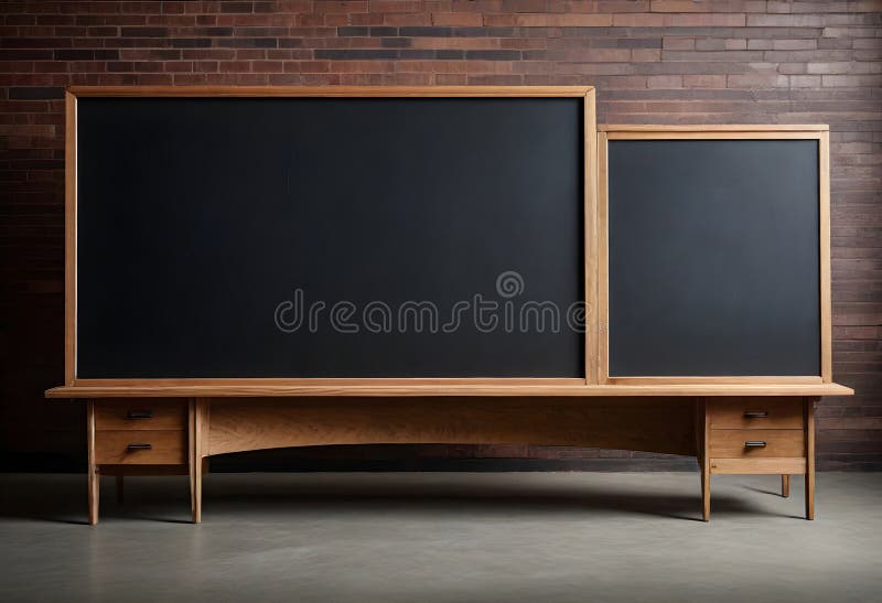 A Blackboard and Two Desks in Front of a Brick Wall Stock Illustration ...
