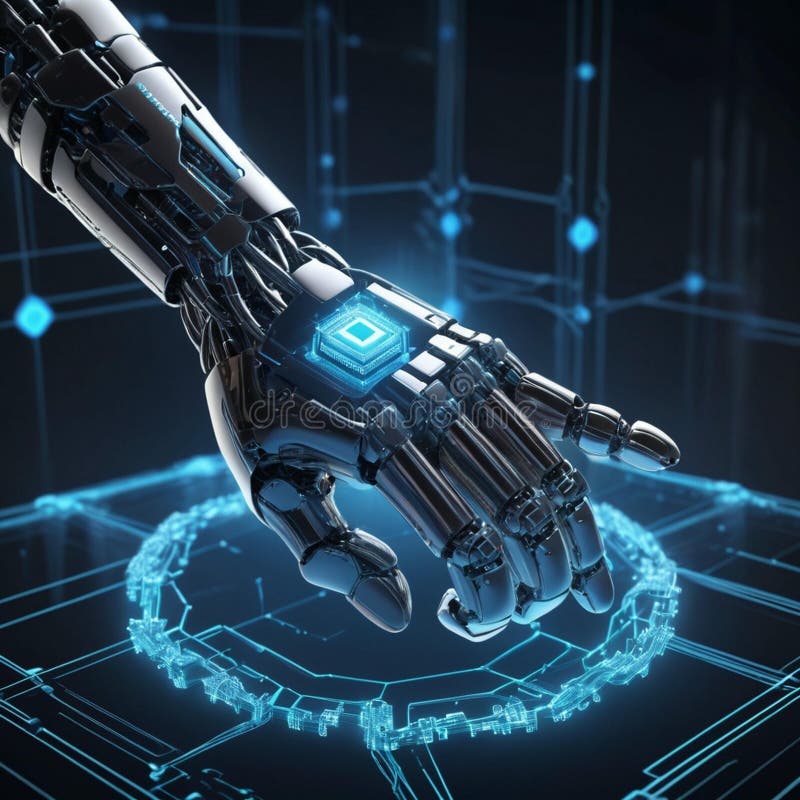 AI-Generated Blockchain Technology Concept with Robot Hand and Global ...