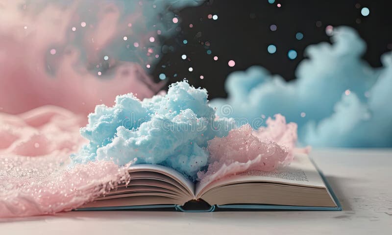 A Book with a Pink and Blue Cover is Open on a Table. Stock ...