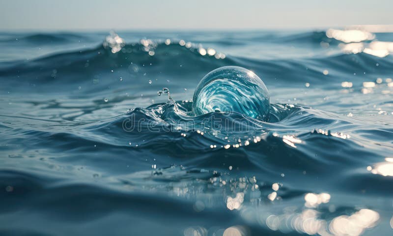 A Blue Bubble is Floating on the Surface of the Water. Stock ...