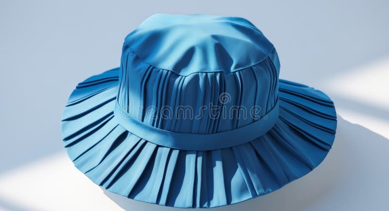 Blue Fabric Hat with Unique Pleated Design. Stock Image - Image of ...