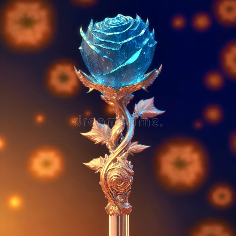 AI Generated Blue Rose with Golden Stem Stock Illustration ...